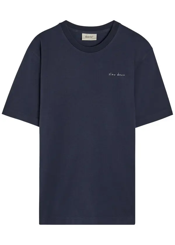 FORET Embroidered Cotton T-shirt - Navy