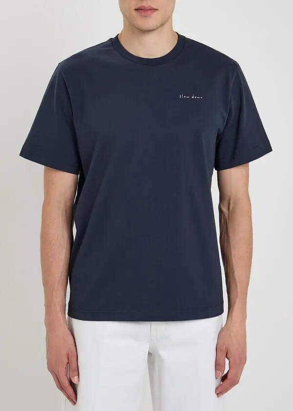 FORET Embroidered Cotton T-shirt - Navy