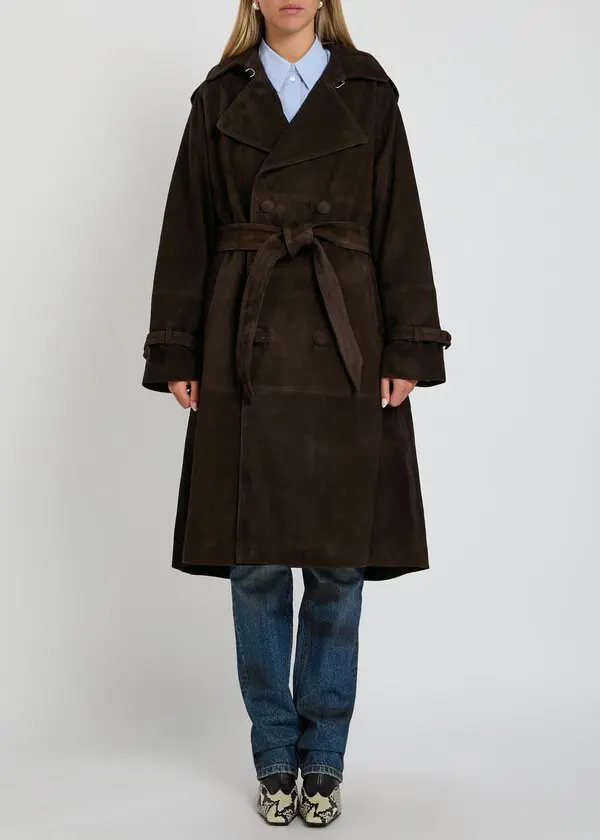 AARON ESH Double-breasted Suede Trench Coat