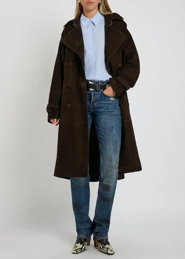 AARON ESH Double-breasted Suede Trench Coat