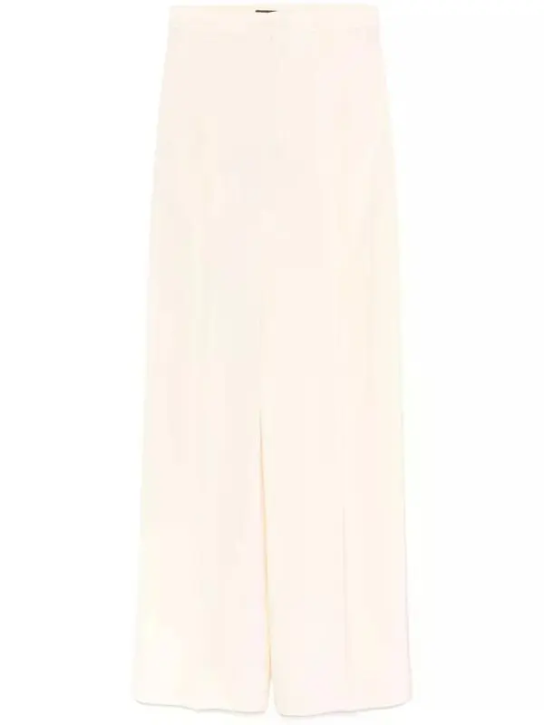 Max Mara Beige Silk Crepe De Chine Wide Leg Trousers - Neutrals