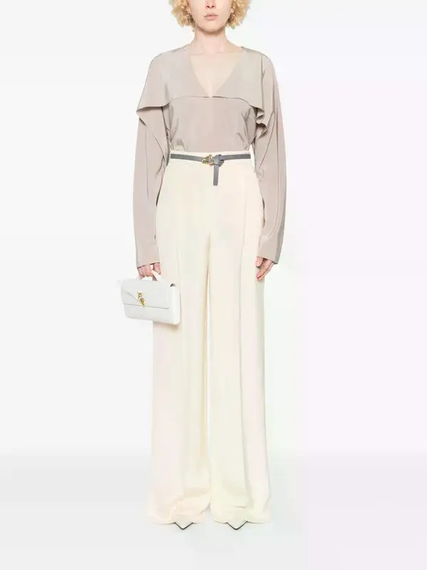 Max Mara Beige Silk Crepe De Chine Wide Leg Trousers