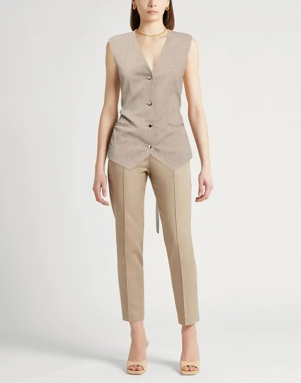 ALYSI Crème Tailored Vest In Khaki Viscose And Cotton