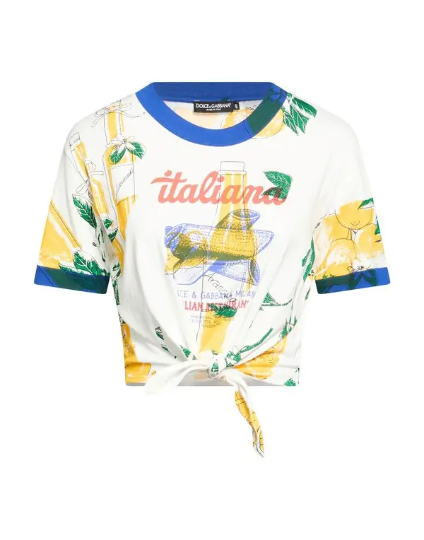 Dolce & Gabbana Cotton Jersey Printed Crewneck Short Sleeve T-shirt With Bow Detail - White