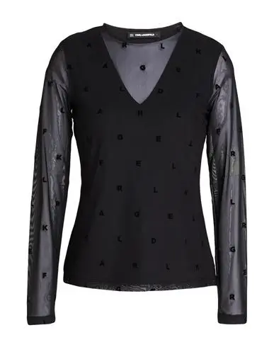Karl Lagerfeld Mesh Crewneck Long Sleeve Top - Black