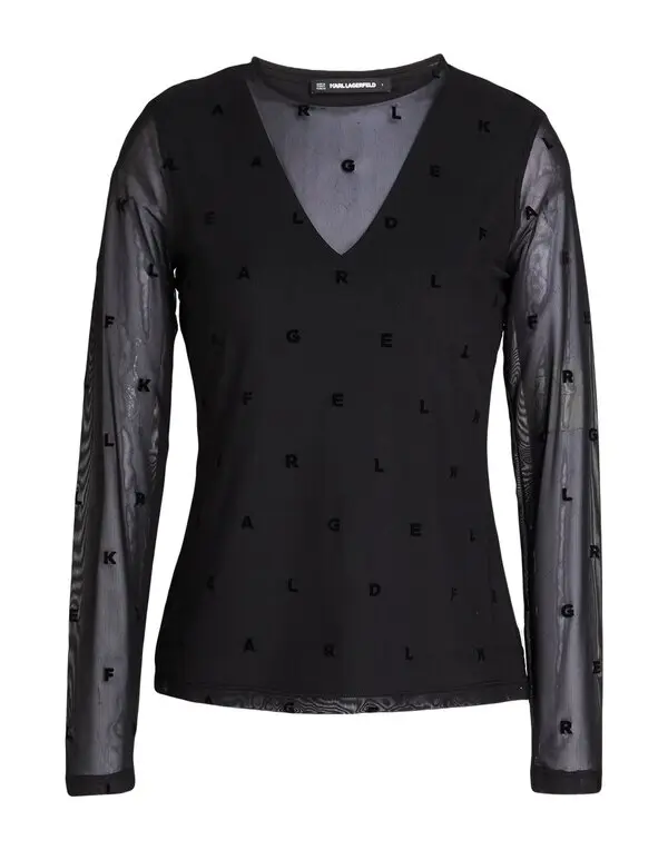 Karl Lagerfeld Mesh Crewneck Long Sleeve Top