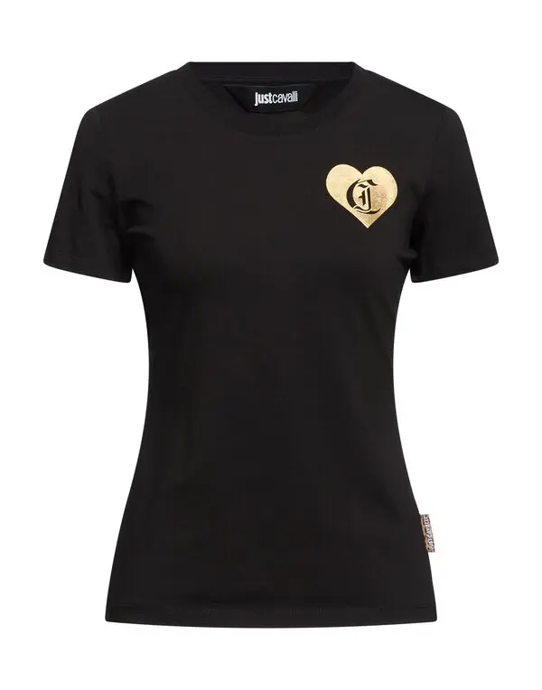Just Cavalli Cotton Elastane T-shirt With Metallic Heart Detail - Black