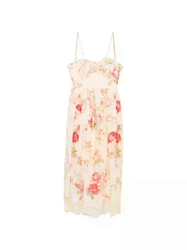 Zimmermann Roselight Picnic Floral-print Linen Midi Dress - Neutrals