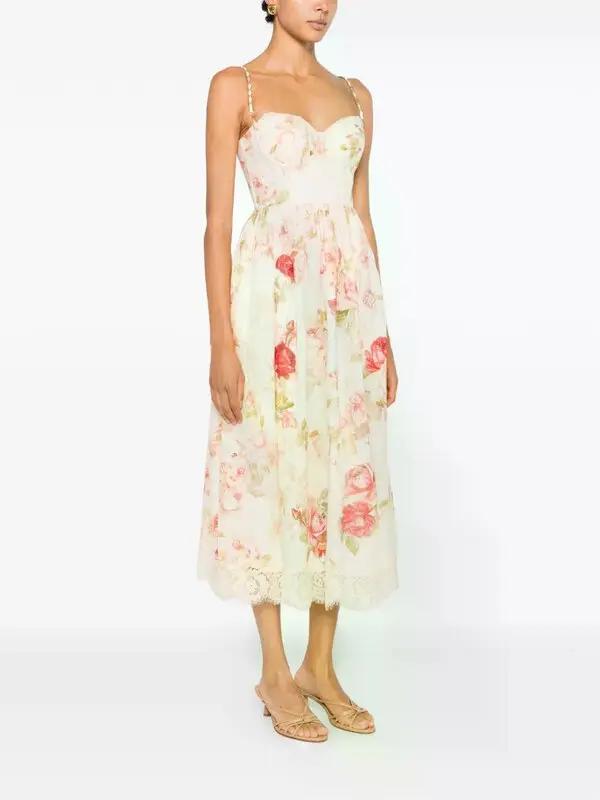 Zimmermann Roselight Picnic Floral-print Linen Midi Dress - Neutrals