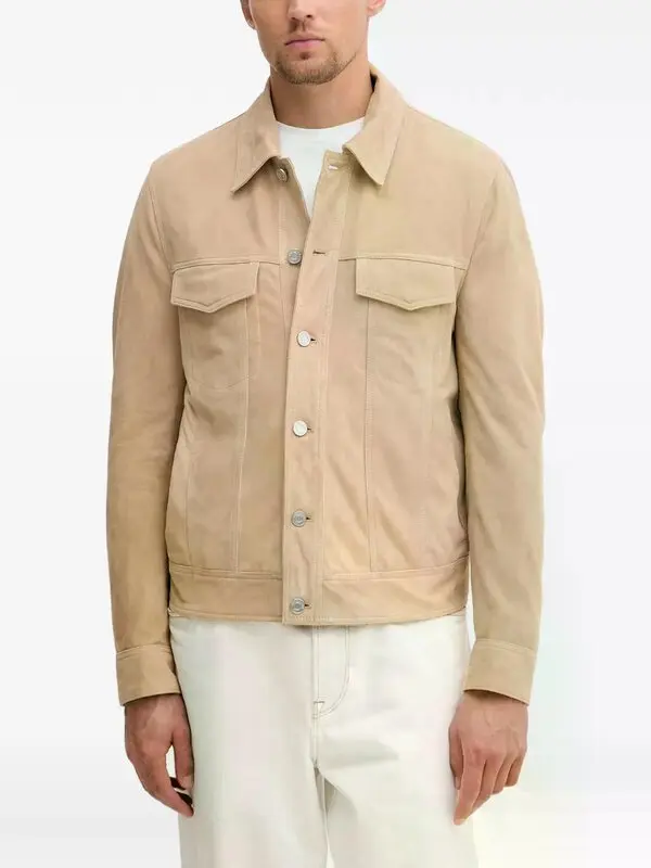 TRUSSARDI Suede-finish Button-up Jacket - Neutrals