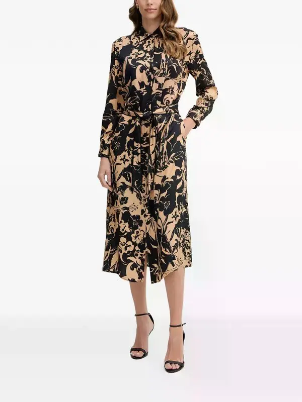 SIMONA CORSELLINI Floral Print Belted Midi Dress