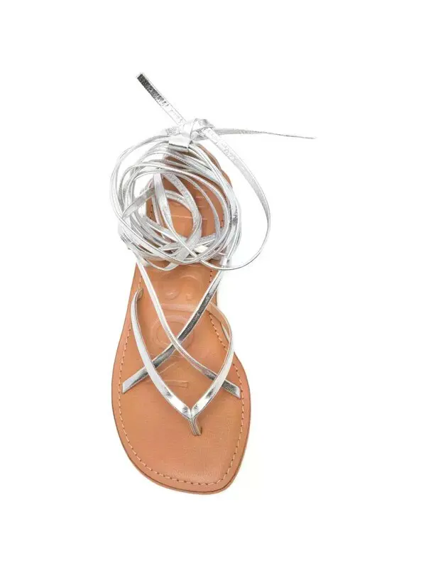 CORAL BLUE Lace-up Metallic-effect Sandals