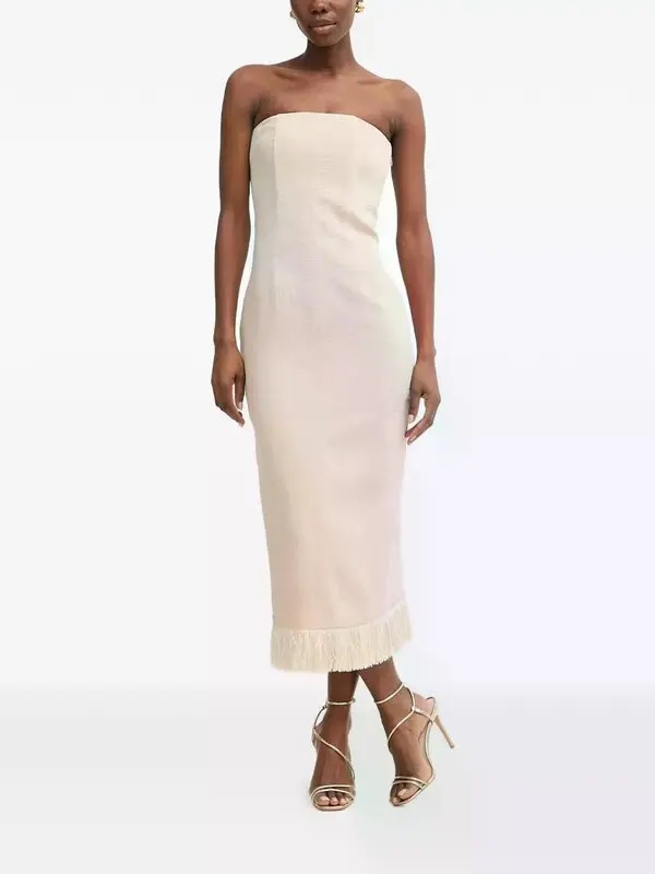 SIMONA CORSELLINI Strapless Fringed Hem Dress - Neutrals