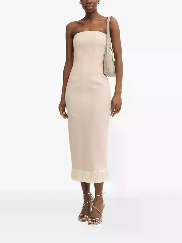 SIMONA CORSELLINI Strapless Fringed Hem Dress