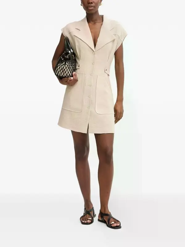 SIMONA CORSELLINI Beige Textured Button-up Notched Lapel Dress