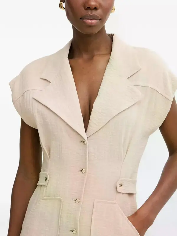 SIMONA CORSELLINI Beige Textured Button-up Notched Lapel Dress