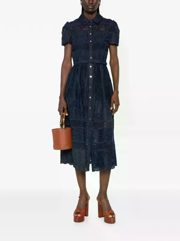 SELF-PORTRAIT Embroidered Belted Midi Dress
