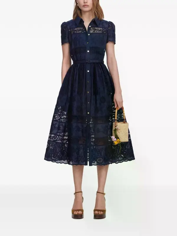 SELF-PORTRAIT Embroidered Belted Midi Dress