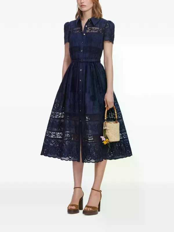 SELF-PORTRAIT Embroidered Belted Midi Dress