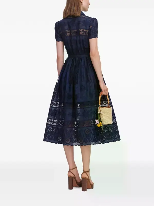 SELF-PORTRAIT Embroidered Belted Midi Dress