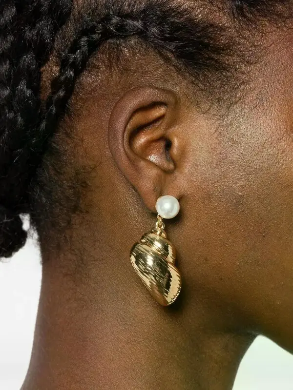 SELF-PORTRAIT Pearl-embellished Shell Pendant Drop Earrings