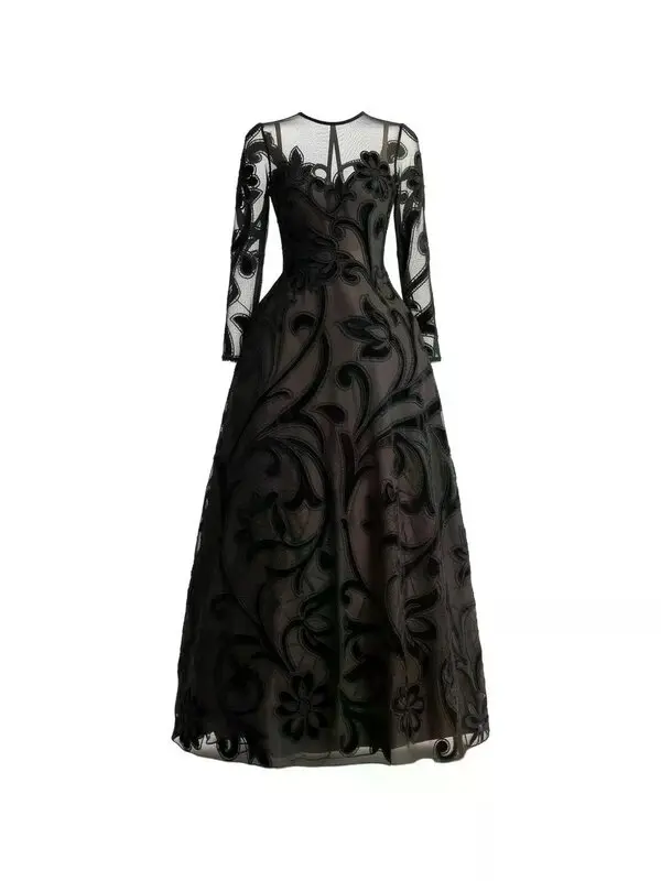GEMY MAALOUF Embroidered Mesh Gown - Black