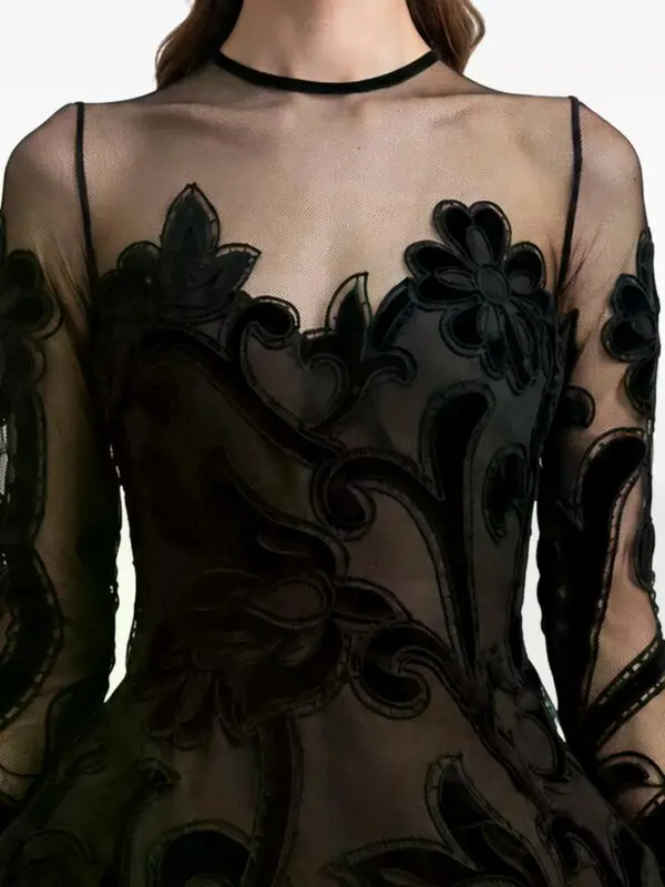 GEMY MAALOUF Embroidered Mesh Gown