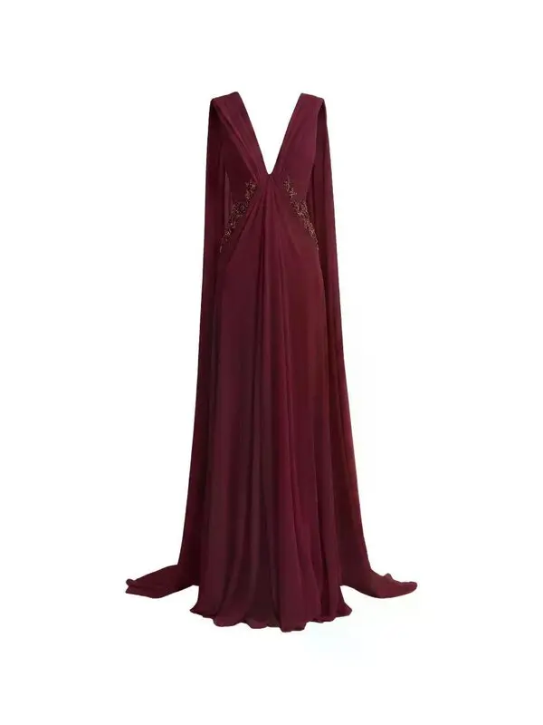GEMY MAALOUF Embellished Cape-sleeve Dress - Red
