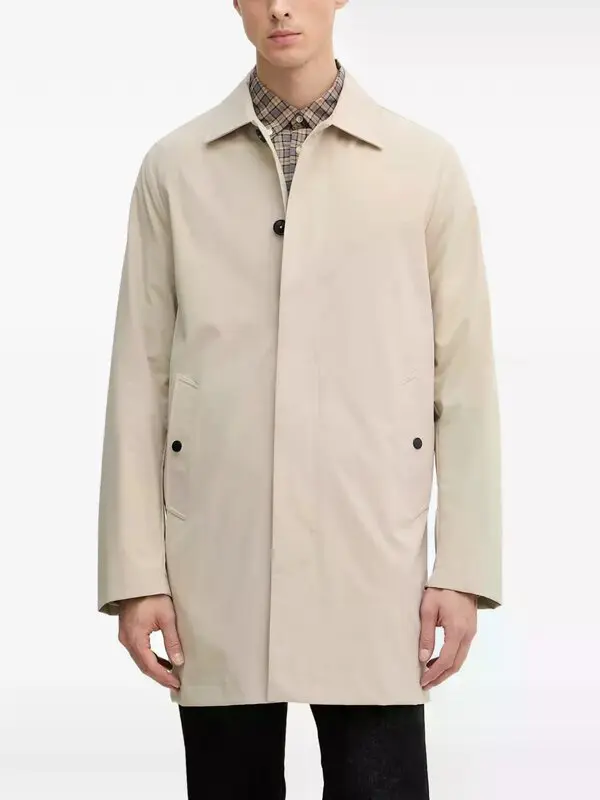 TRUSSARDI Logo Patch Button-up Coat - Neutrals