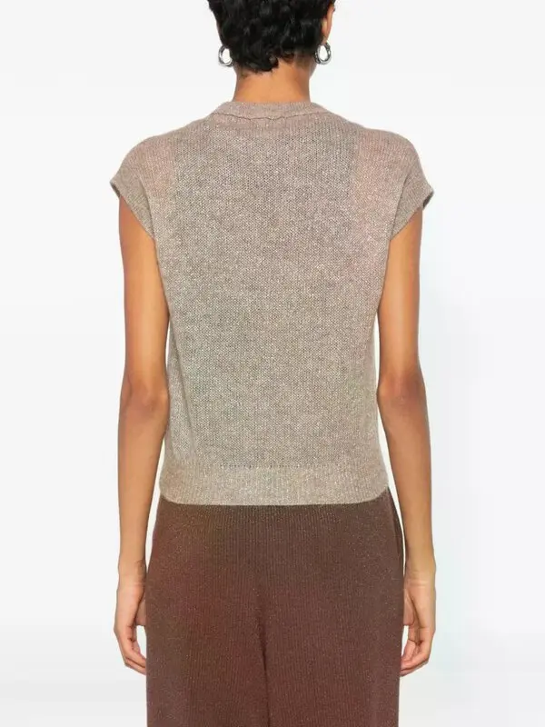 Brunello Cucinelli Beige Sheer Crew Neck Vest