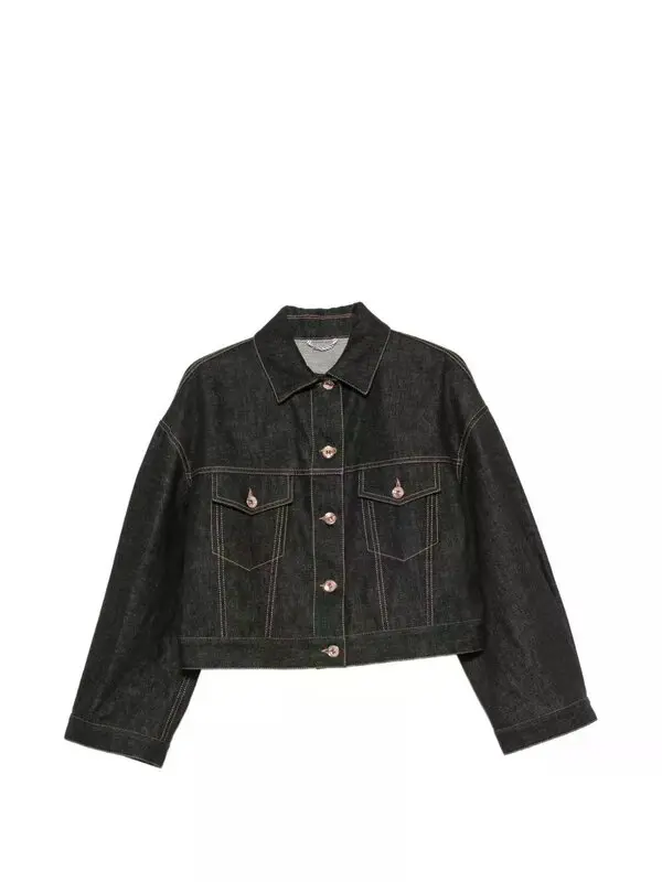 Brunello Cucinelli Cropped Denim Jacket With Contrast Stitching - Black