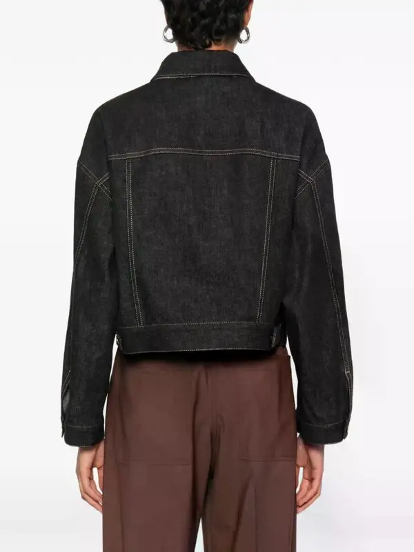 Brunello Cucinelli Cropped Denim Jacket With Contrast Stitching