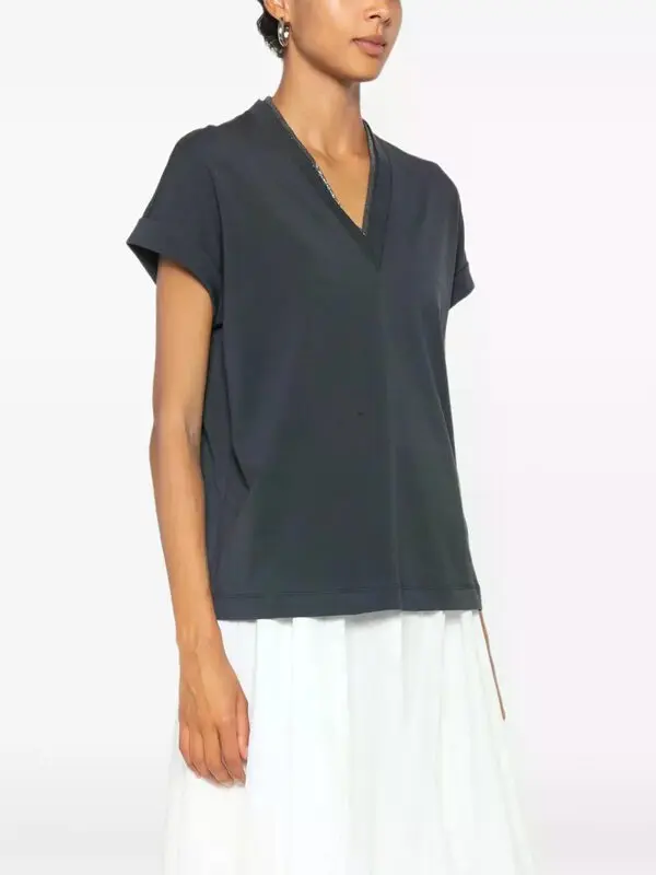 Brunello Cucinelli Monili Trim V-neck T-shirt
