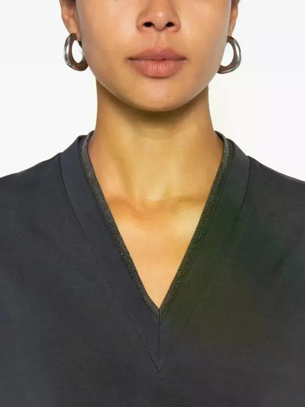 Brunello Cucinelli Monili Trim V-neck T-shirt