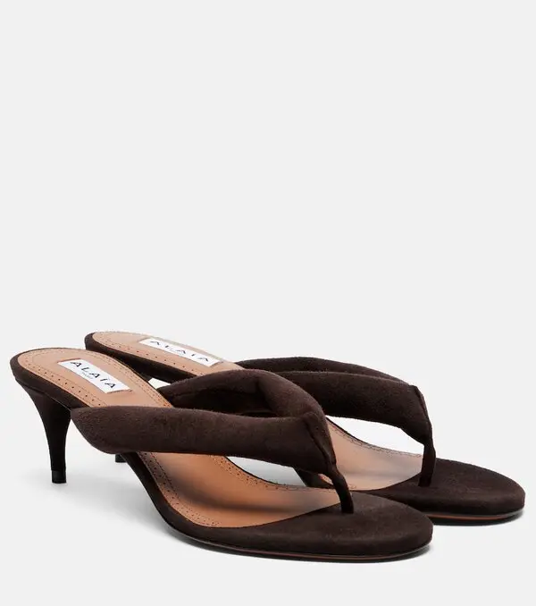 Alaïa Suede Thong Sandals - Brown