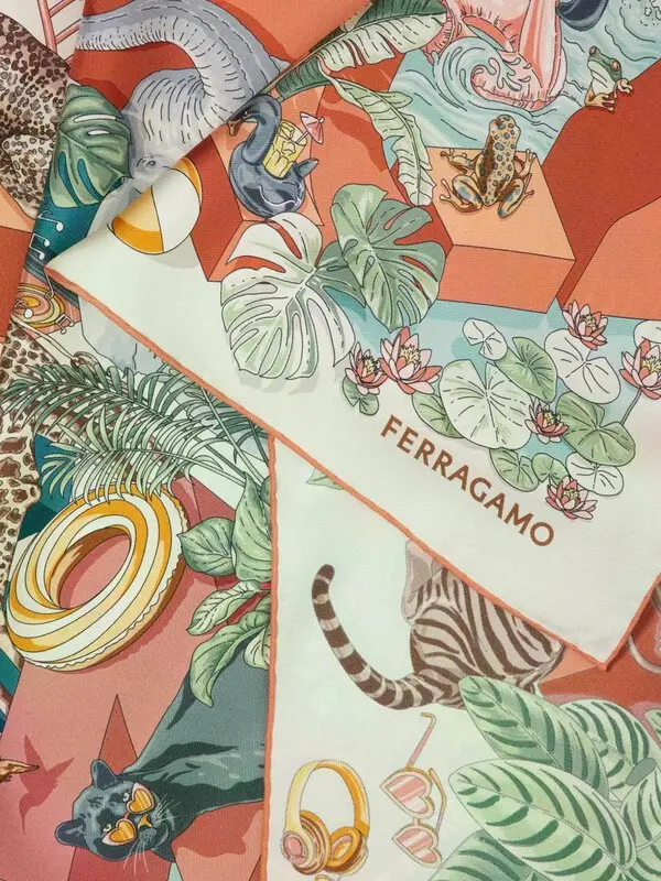 FERRAGAMO Jungle Party-print Silk Scarf