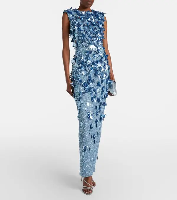 Rachel Gilbert Hugo Sequined Gown - Blue