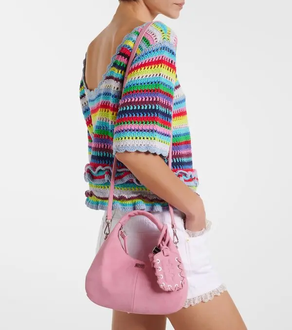 GANNI Suede Mini Top Handle Bag - Pink