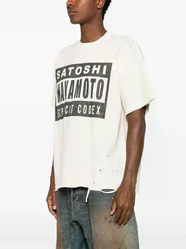 SATOSHI NAKAMOTO Logo-print Distressed T-shirt