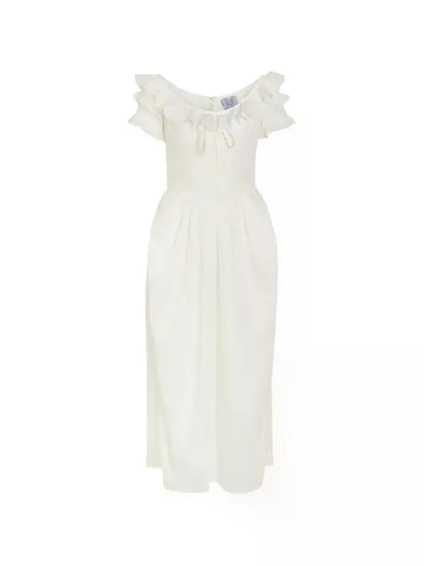 Thierry Colson White Ruffled Midi Dress - Neutrals