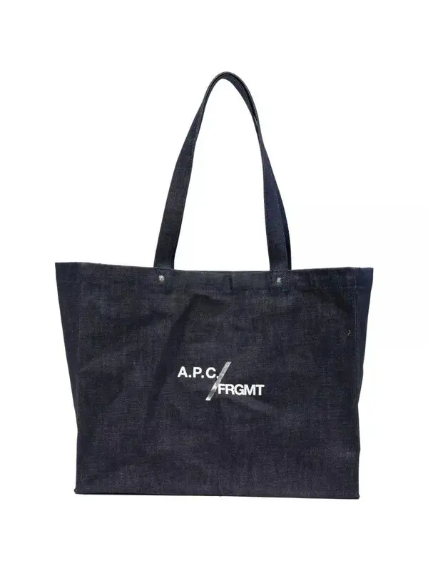 A.p.c. Denim Shoulder Bag With Logo Print - Blue