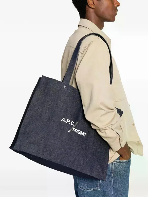 A.p.c. Denim Shoulder Bag With Logo Print