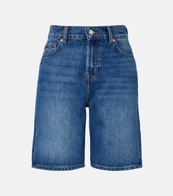 7 For All Mankind Lola Distressed Denim Bermuda Shorts - Blue
