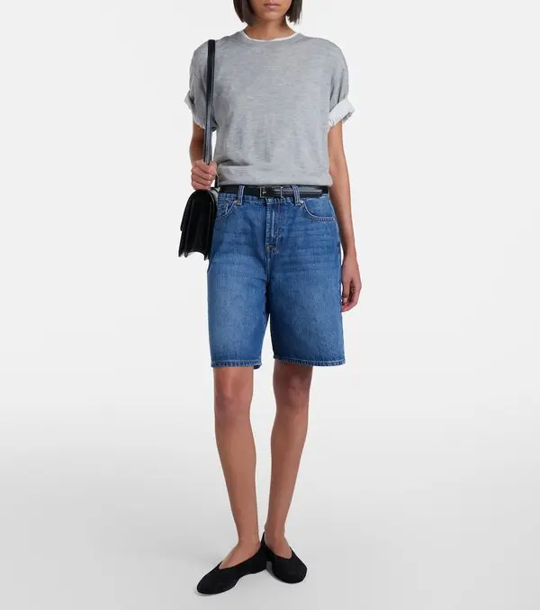 7 For All Mankind Lola Distressed Denim Bermuda Shorts
