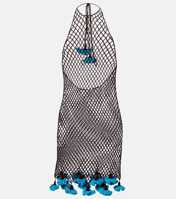 Alaïa Floral-appliqué Open-knit Cotton Minidress - Burgundy