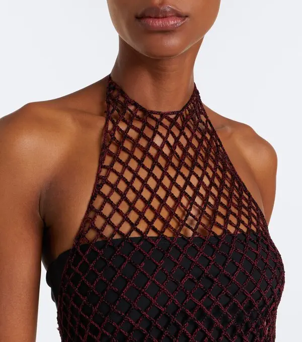 Alaïa Floral-appliqué Open-knit Cotton Minidress - Burgundy