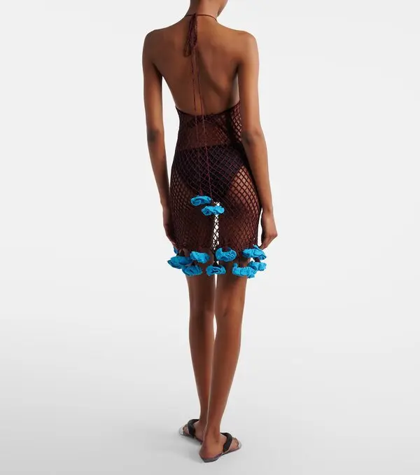 Alaïa Floral-appliqué Open-knit Cotton Minidress - Burgundy