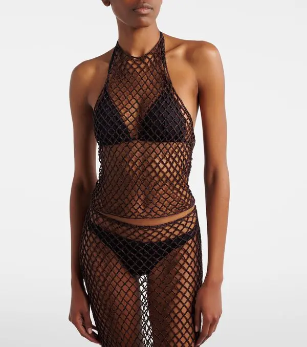 Alaïa Halterneck Open-knit Cotton Top