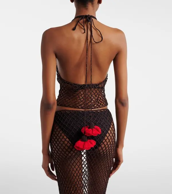 Alaïa Halterneck Open-knit Cotton Top