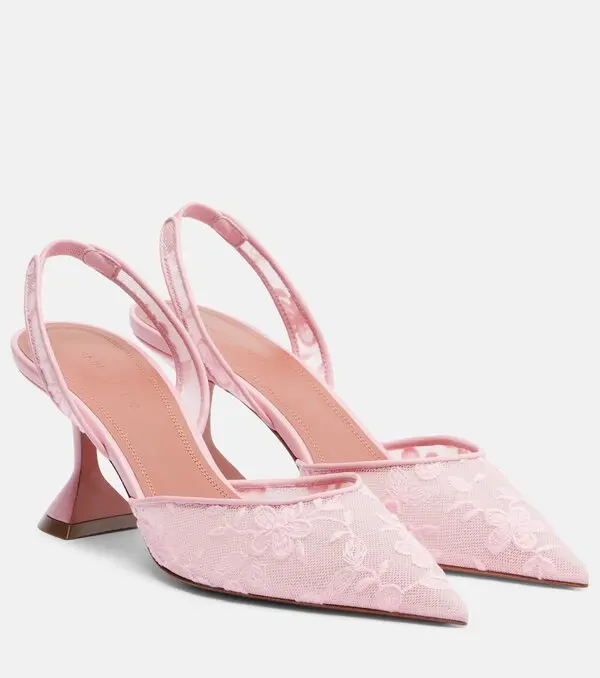 Amina Muaddi Holli Lace Slingback Pumps - Pink